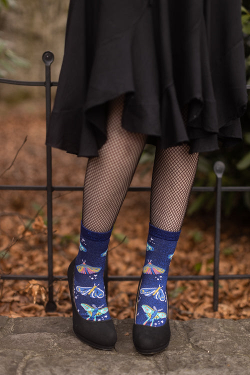 Moonlit Moth Shimmer Crew – Sock Dreams